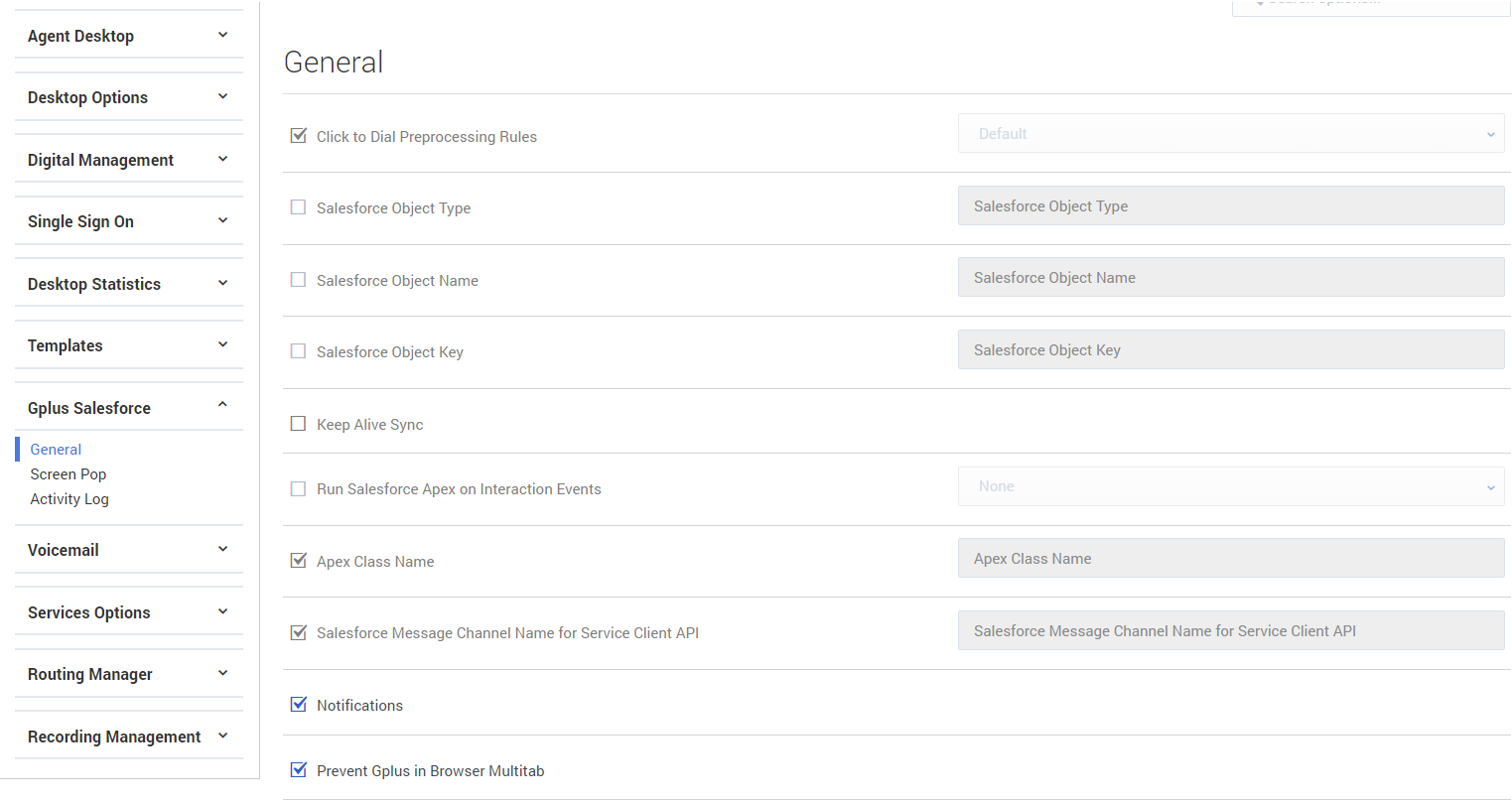 Gplus Adapter for Salesforce options - Genesys Documentation